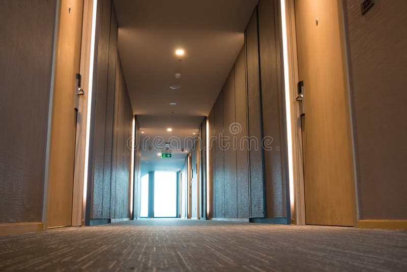 Modern Hotel Corridor Low Angle View Stock Image - Image of ...
