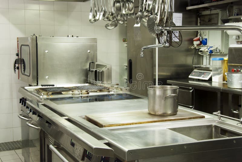 Modern hotel kitchen stock image. Image of cookers, chrome - 10659685