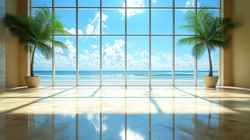 A Modern Hotel Lobby Adorned with Big Windows, Shiny Floors, and ...