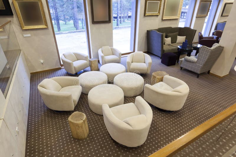 Modern Hotel Lobby Cafe Interior - Top View Stock Photo - Image of ...