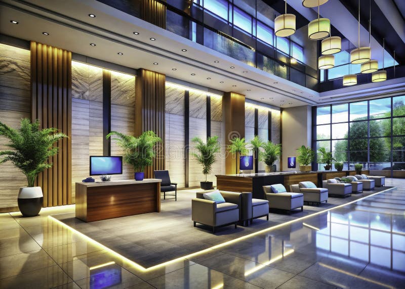 Modern Hotel Lobby Design Streamlined Guest Experience with Digital ...