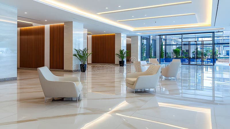 Modern Hotel Lobby with Elegant Design Elements Stock Image - Image of ...