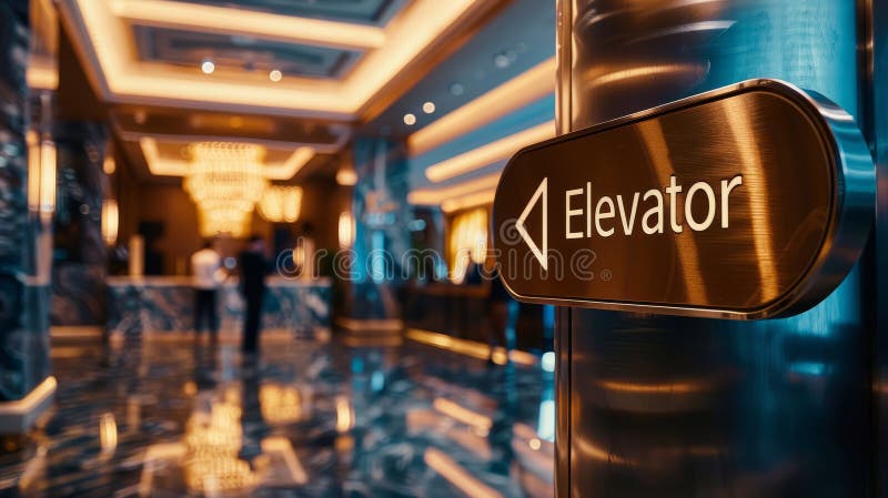 A Modern Hotel Lobby with Elevator Sign Stock Photo - Image of sign ...