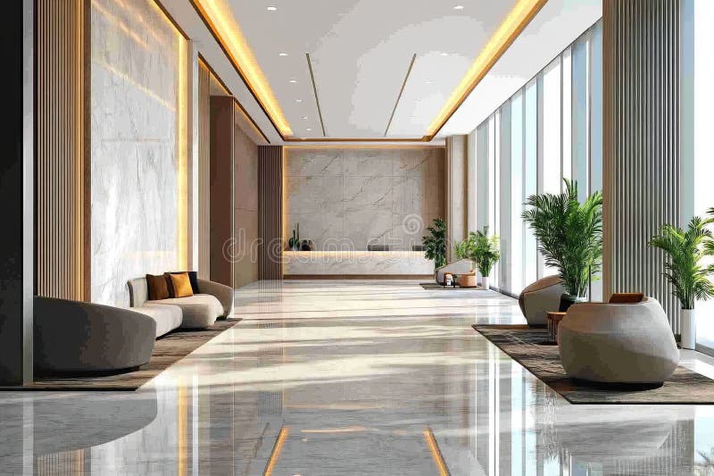 Modern Hotel Lobby with Hallway or Office Lounge Room Stock Image ...