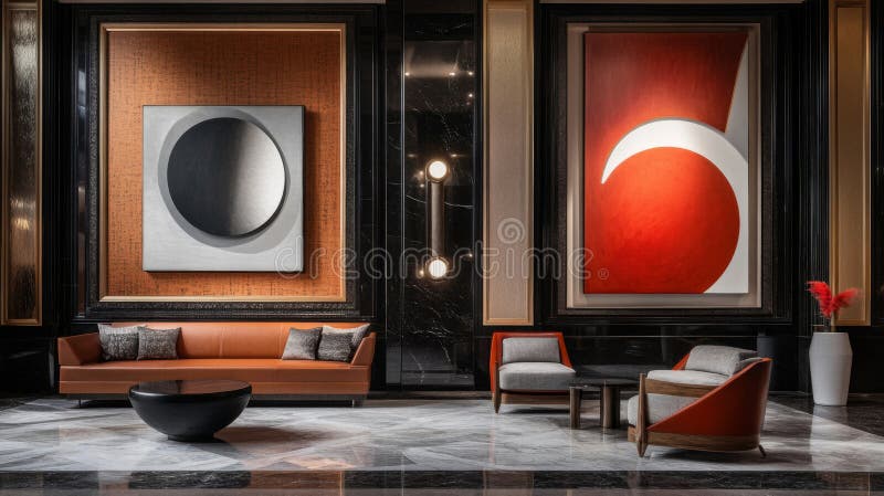 Modern Hotel Lobby Interior with Abstract Art Stock Illustration ...