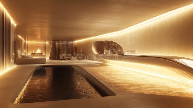 Modern Hotel Lobby Interior with Curved Reception Desk and Pool Stock ...