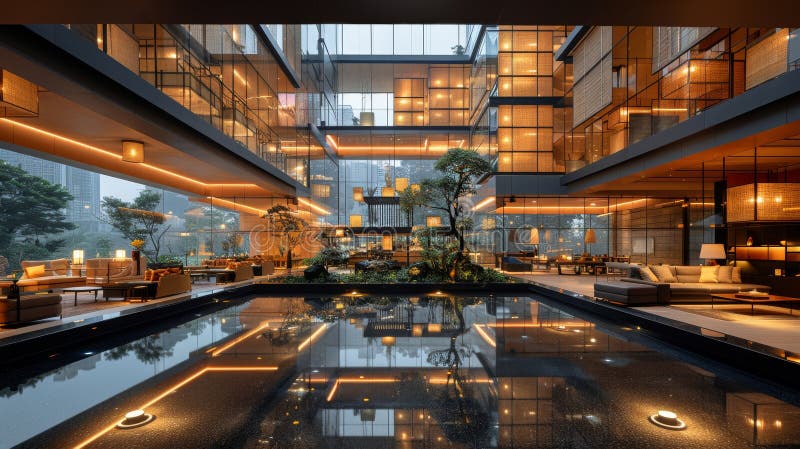 Modern Hotel Lobby Interior Design. Generative AI Stock Image - Image ...