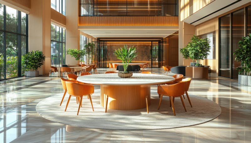 Modern Hotel Lobby Interior with Round Table and Chairs Stock Image ...