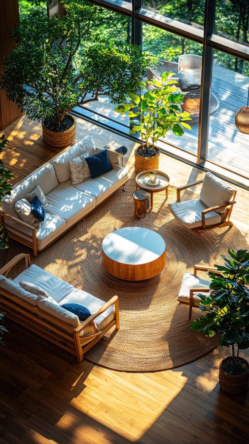 Modern Hotel Lobby Lounge Area with Natural Light and Plants Stock ...