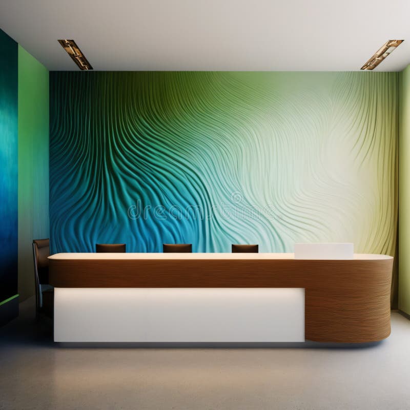 Of Modern Hotel Lobby Space. Sleek Front Desk with a White Counter ...