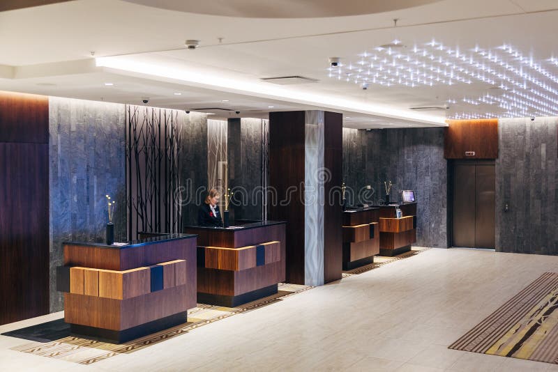 Modern Hotel Reception Area Stock Photo - Image of living, female ...