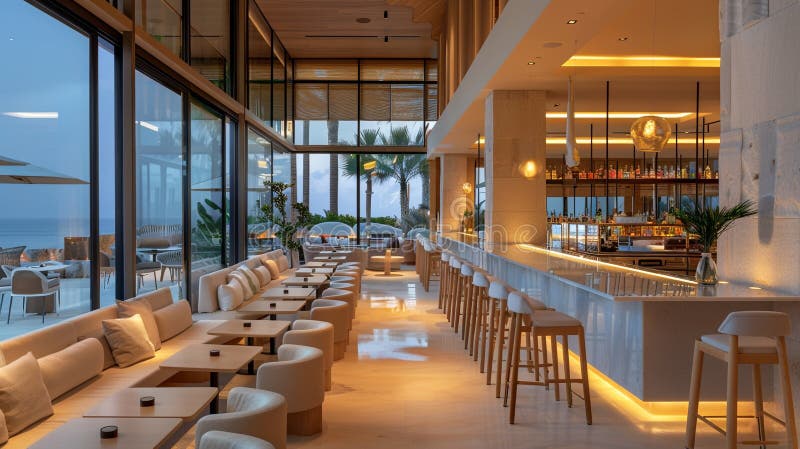 Modern Hotel Restaurant Featuring Live Seafood Bar with Oceanfront ...