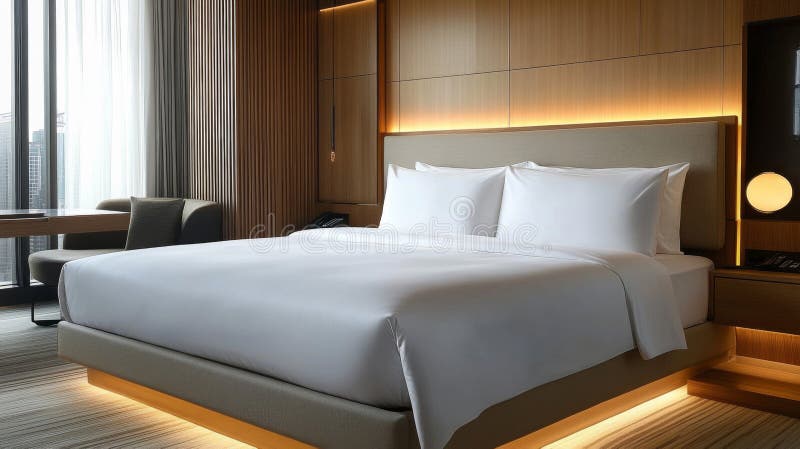 Modern Hotel Room Interior with King Size Bed Stock Illustration ...