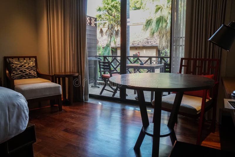 Modern Hotel Room Interiors with Working Area Stock Image - Image of ...