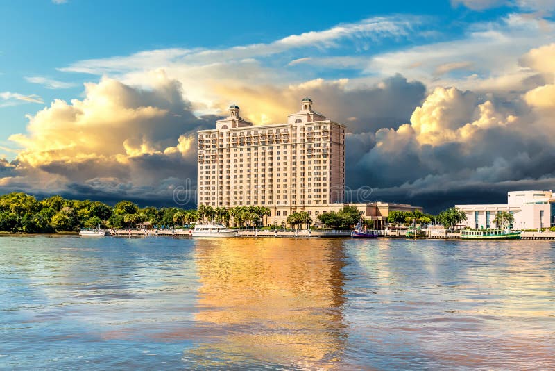 Modern Hotel on Savannah River Stock Image - Image of clouds, luxury ...