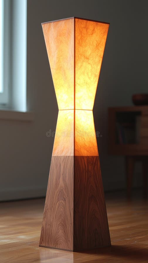 Modern Hourglass Lamp Illuminating a Living Room with Soft Glow Stock Illustration ...
