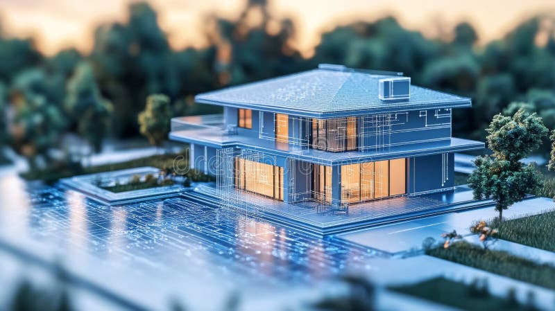 Modern House Architectural Model at Sunset Stock Illustration ...