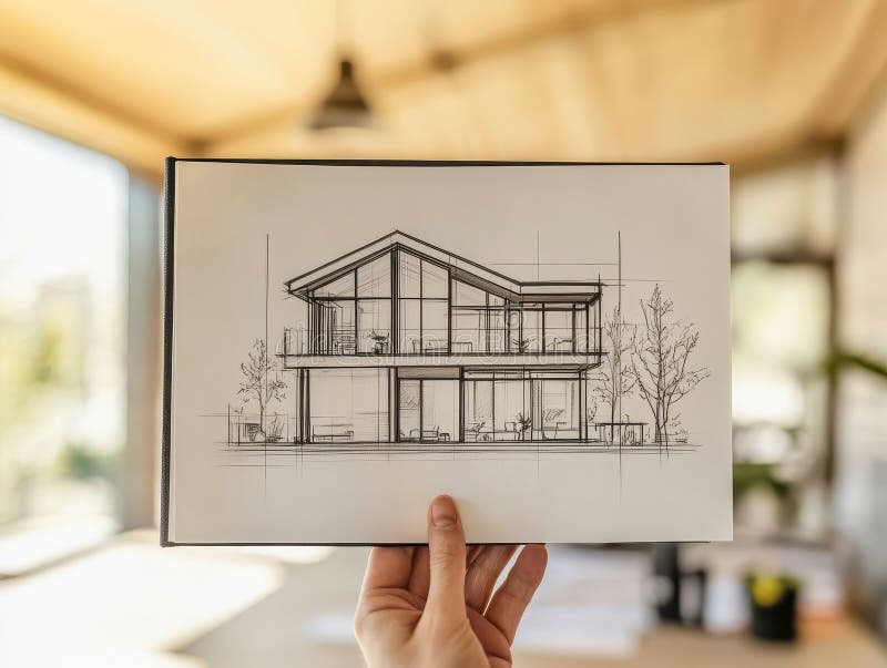 Modern House Architectural Sketch Design Drawing Stock Illustration ...