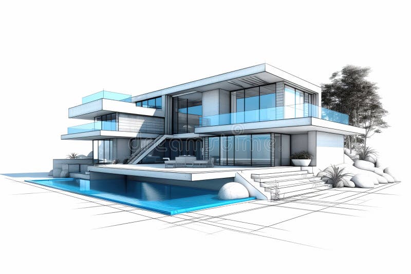 Modern House Architecture Blueprints Stock Illustration - Illustration ...