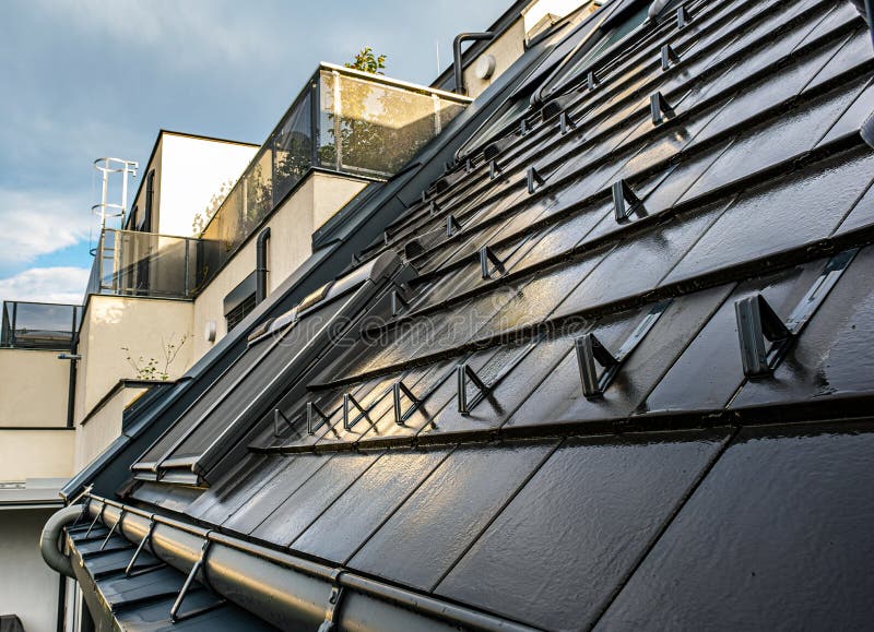 Modern House Attic Roof in the Morning Stock Image - Image of layout ...