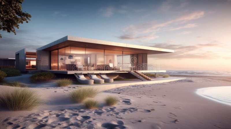 A Modern House on Beach. Generative AI Stock Illustration ...