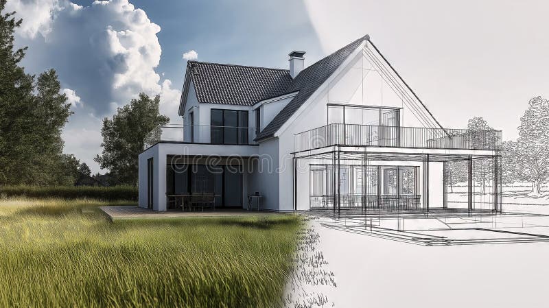 Modern House is Being Constructed, with Half of the Structure Still in ...