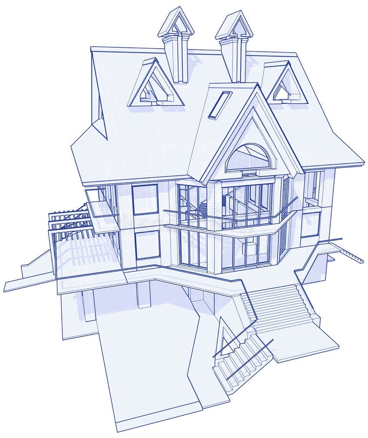 Modern house - blueprint stock vector. Illustration of house - 6360319