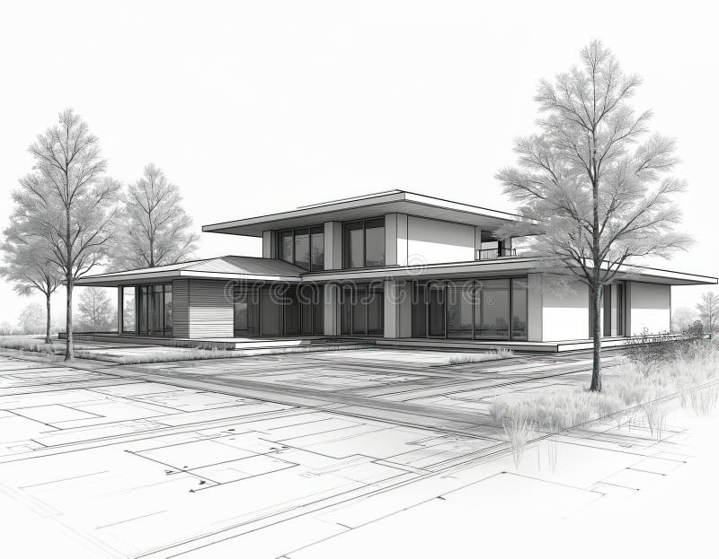 Modern House Blueprint Plan Illustration. Architectural Design ...