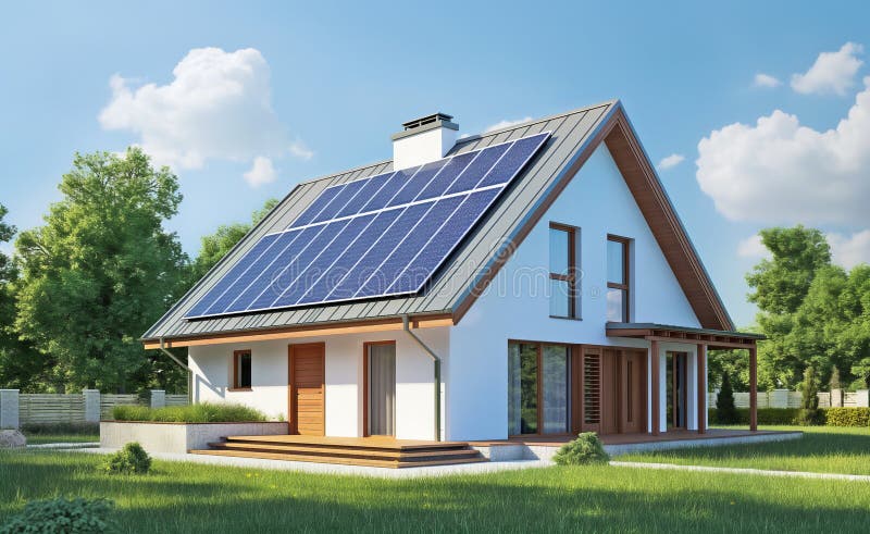 Modern House Building with Solar Panel, Concept of Sustainable Energy ...