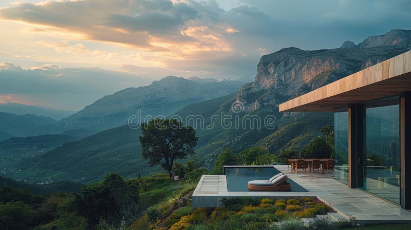 Modern House with Central Pool Stock Photo - Image of lifestyle, unique ...