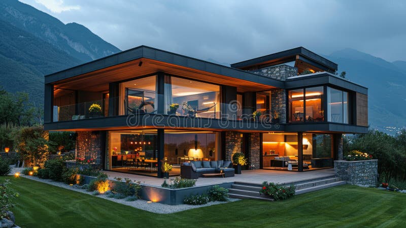 Modern House with Central Pool Stock Photo - Image of concept, unusual ...