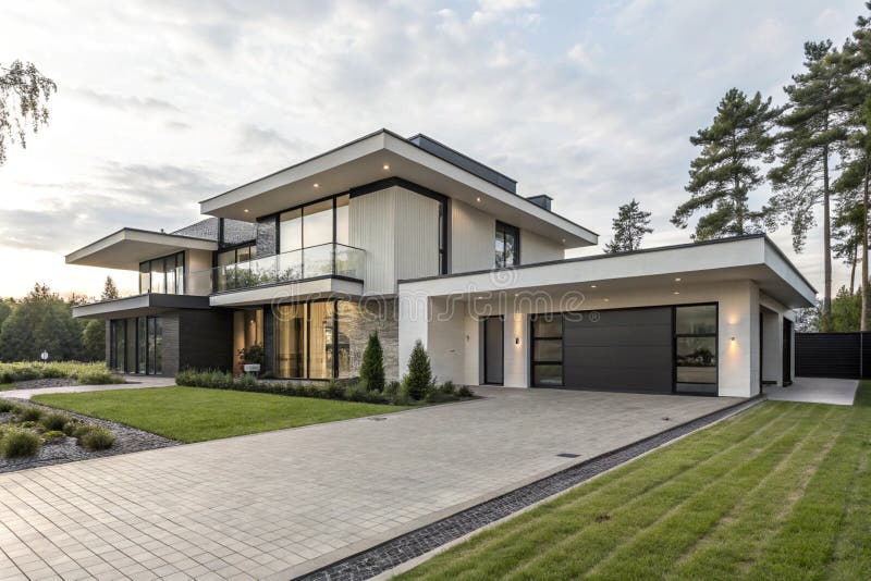 Modern house stock illustration. Illustration of contemporary - 375130427