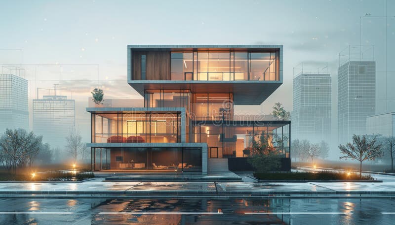 Collage of Modern House Construction Blueprints and Sketches in a ...