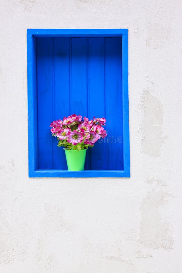 Modern House with Colorful Blue Door and Window Stock Image - Image of ...