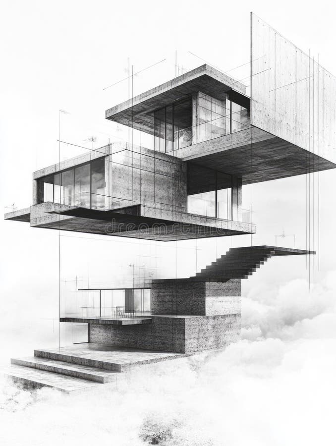 Modern House Concept Art stock illustration. Illustration of concrete - 358551316