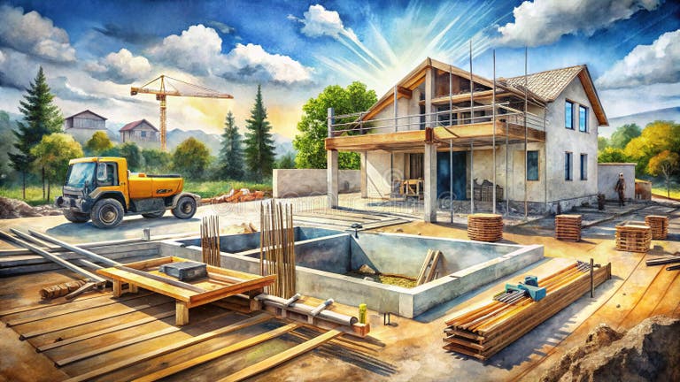 Modern House Construction Expert Concrete Foundation Work and Formwork for a Solid Foundation ...