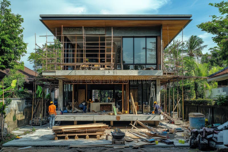Modern House Construction Progress in Urban Bali Ground Level Architectural Vision Stock Photo ...