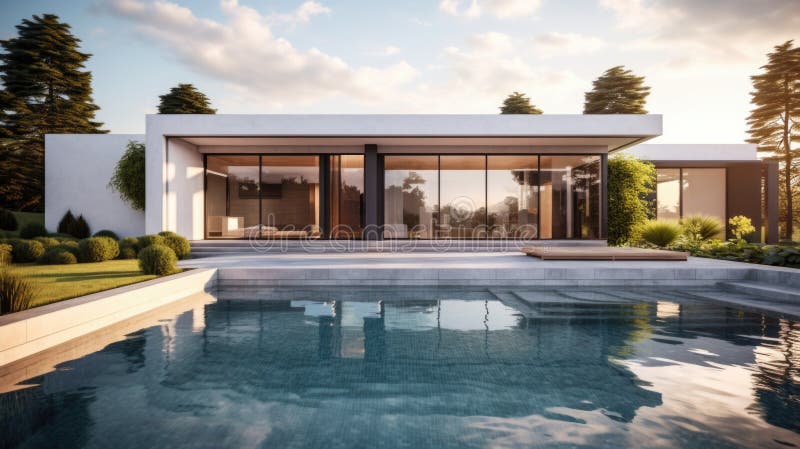 Modern House Cottage, Minimalistic Design Exterior. Pool Big Stock ...