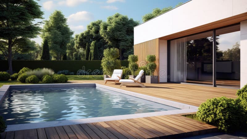 Modern House Cottage, Minimalistic Design Exterior. Pool Lateral Stock ...