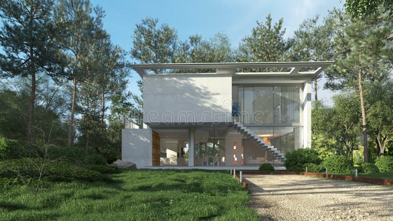 Modern House in the Countryside Stock Illustration - Illustration of ...