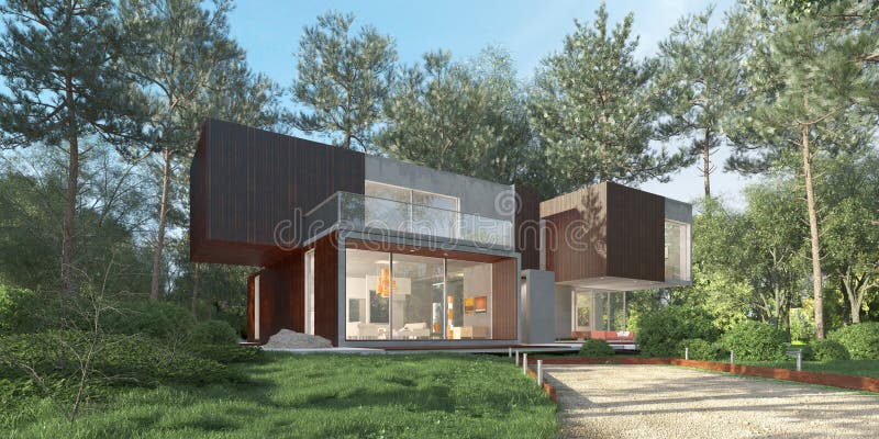 Modern House in the Countryside Stock Illustration - Illustration of ...