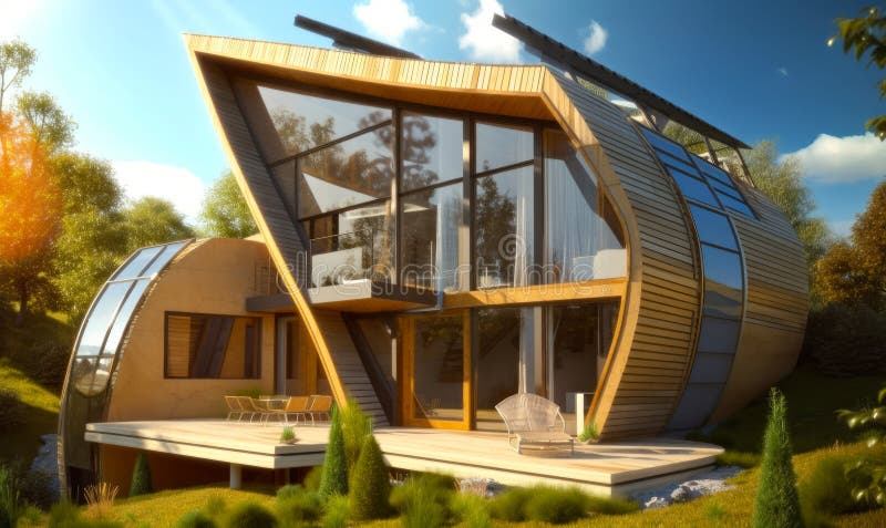 Modern House with Curved Roof Stock Image - Image of tree, beautiful ...