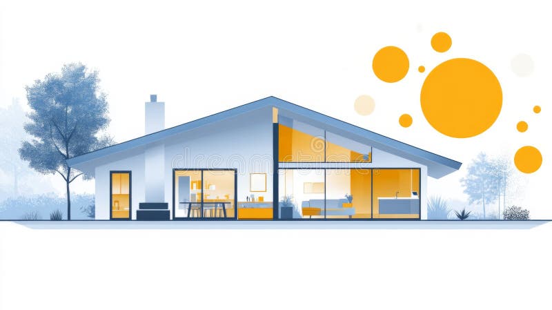 Modern House Cutaway Illustration Blue Orange Tones Stock Illustration ...