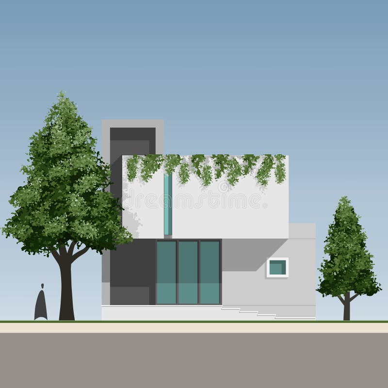 Modern House 3D Illustration. Vector House Exterior in Minimal Style ...