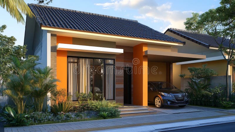 Modern House Design with Carport Stock Illustration - Illustration of ...