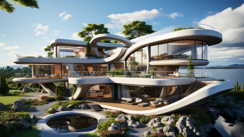 Modern House Design in Futuristic Theme. Generative AI. Stock ...