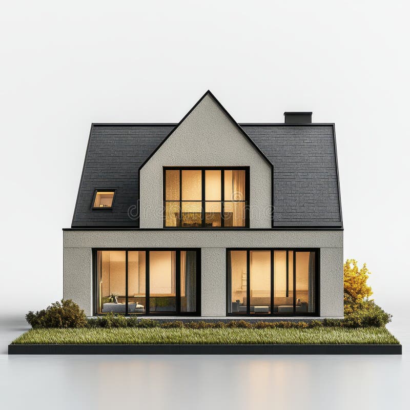 Modern House Design Illuminated at Night Sleek Architecture Green Lawn ...