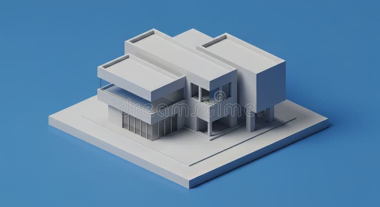 Modern House Design Isometric Architectural Model on Solid Color ...