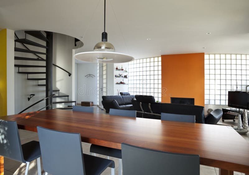 Modern house, dining-room stock photo. Image of apartment - 18122758