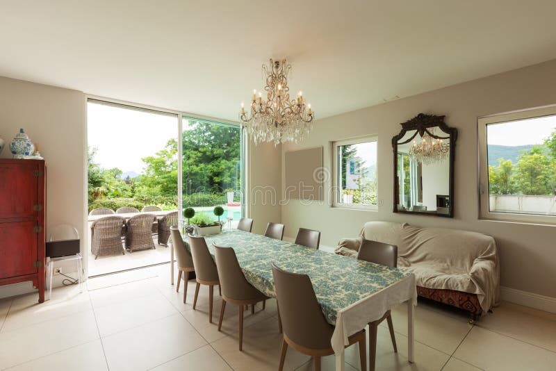 Modern house, dining room stock image. Image of apartment - 89805369